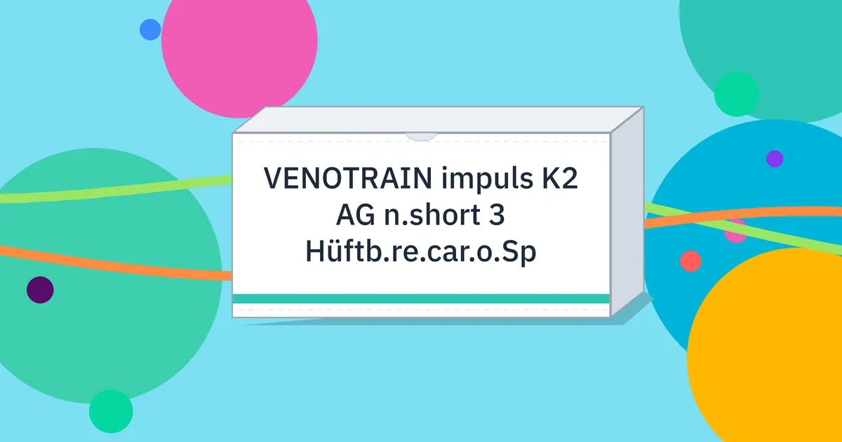 Symbolbild: Packung mit der Aufschrift VENOTRAIN impuls K2 AG n.short 3 Hüftb.re.car.o.Sp (PZN 08422410) – Verfügbarkeit und Bezug in Apotheken in Frankfurt am Main