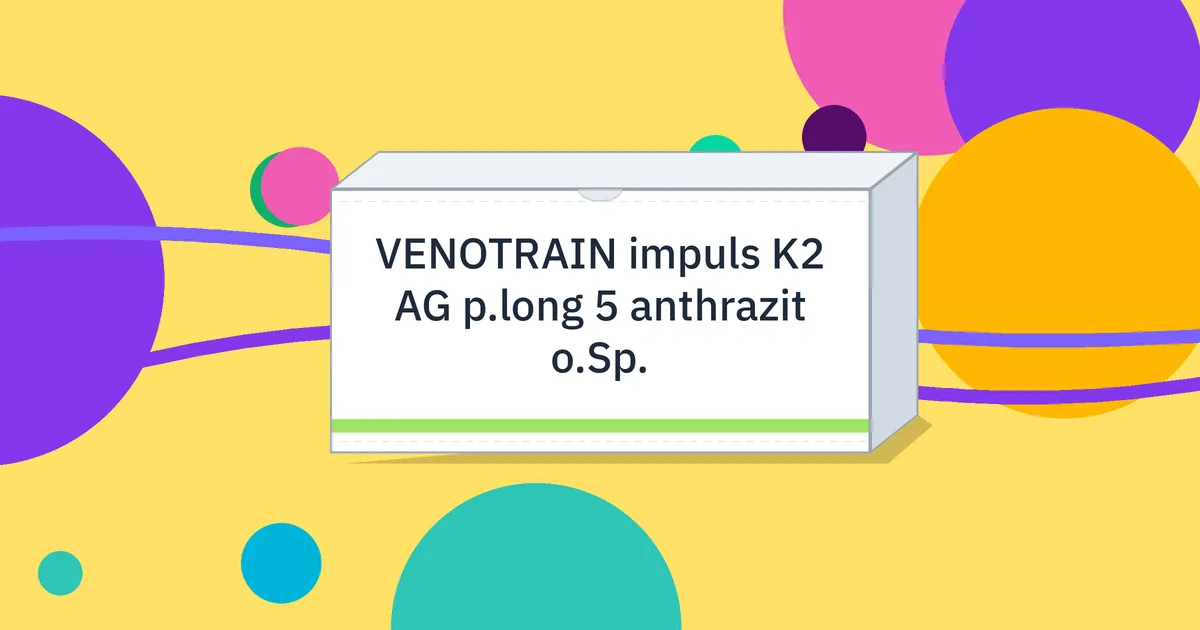 Symbolbild: Packung mit der Aufschrift VENOTRAIN impuls K2 AG p.long 5 anthrazit o.Sp. (PZN 15212802) – Verfügbarkeit und Bezug in Apotheken in Frankfurt am Main
