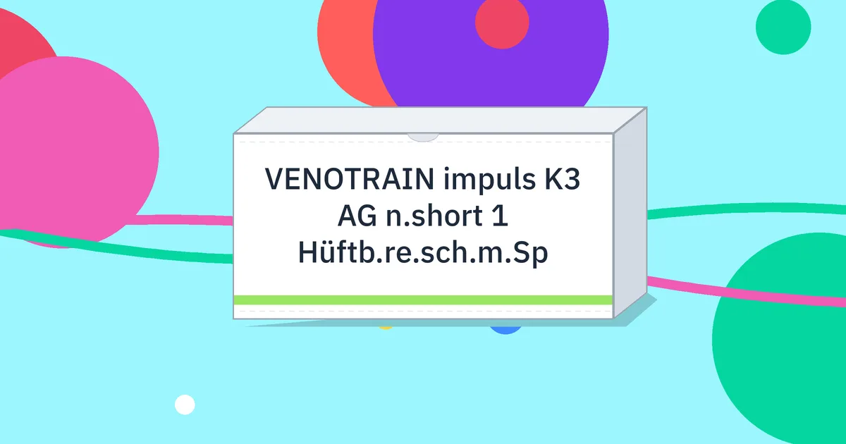 Symbolbild: Packung mit der Aufschrift VENOTRAIN impuls K3 AG n.short 1 Hüftb.re.sch.m.Sp (PZN 10293753) – Verfügbarkeit und Bezug in Apotheken in Frankfurt am Main
