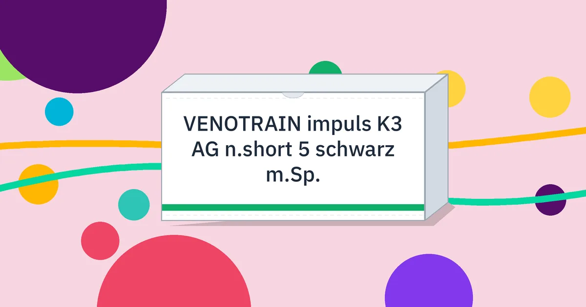 Symbolbild: Packung mit der Aufschrift VENOTRAIN impuls K3 AG n.short 5 schwarz m.Sp. (PZN 00496900) – Verfügbarkeit und Bezug in Apotheken in Frankfurt am Main
