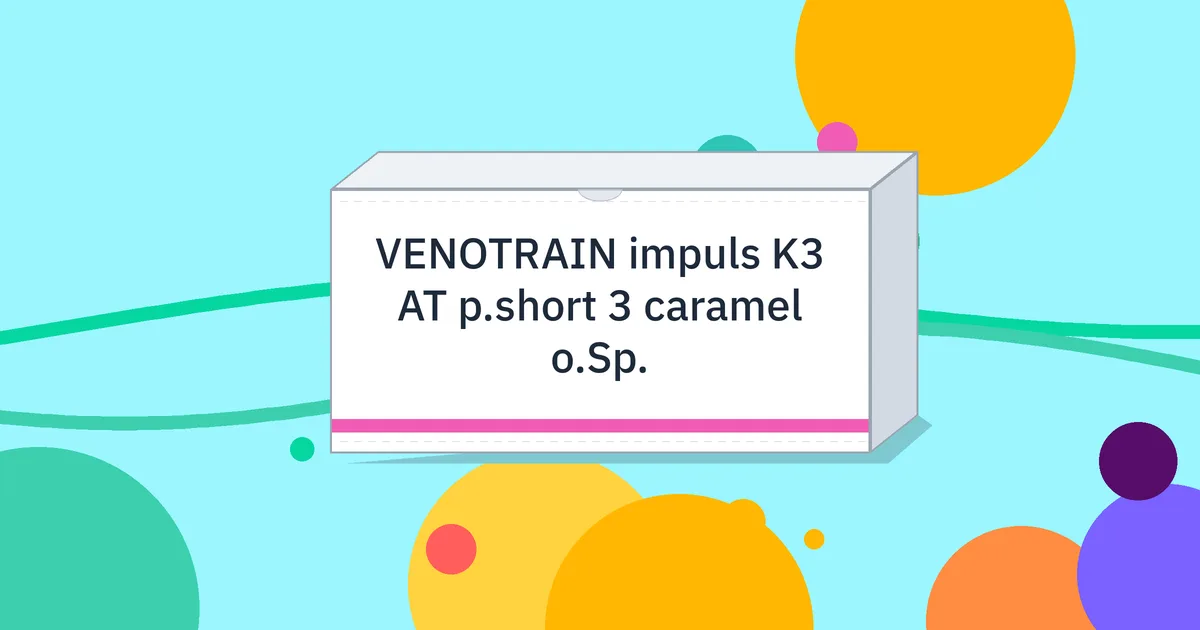 Symbolbild: Packung mit der Aufschrift VENOTRAIN impuls K3 AT p.short 3 caramel o.Sp. (PZN 19355332) – Verfügbarkeit und Bezug in Apotheken in Frankfurt am Main