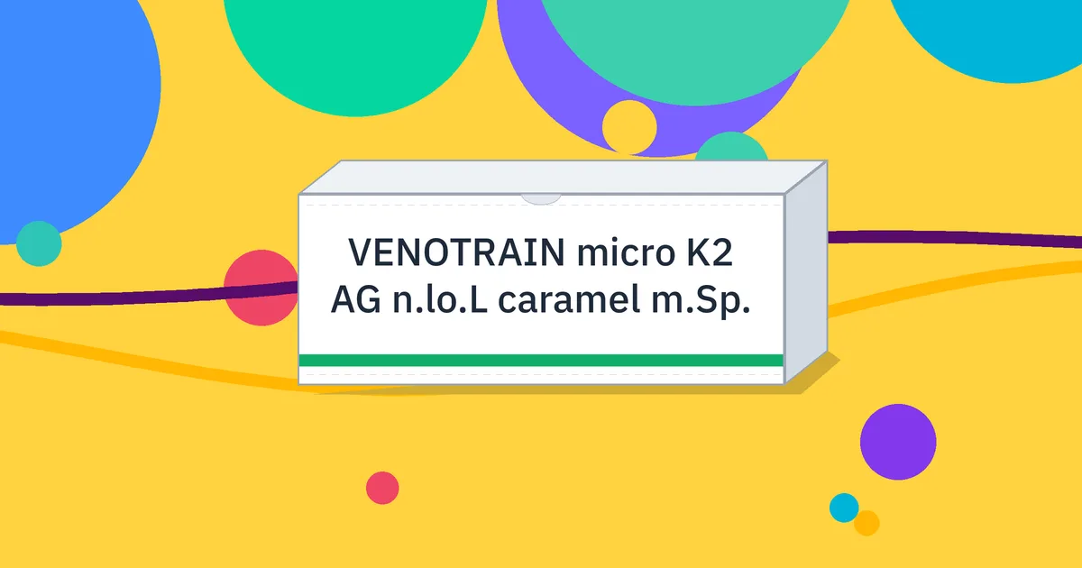 Symbolbild: Packung mit der Aufschrift VENOTRAIN micro K2 AG n.lo.L caramel m.Sp. (PZN 00811000) – Verfügbarkeit und Bezug in Apotheken in Frankfurt am Main