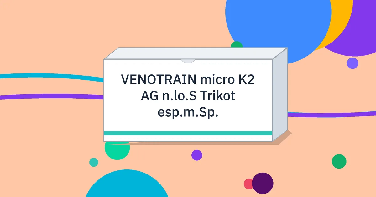 Symbolbild: Packung mit der Aufschrift VENOTRAIN micro K2 AG n.lo.S Trikot esp.m.Sp. (PZN 05712952) – Verfügbarkeit und Bezug in Apotheken in Frankfurt am Main