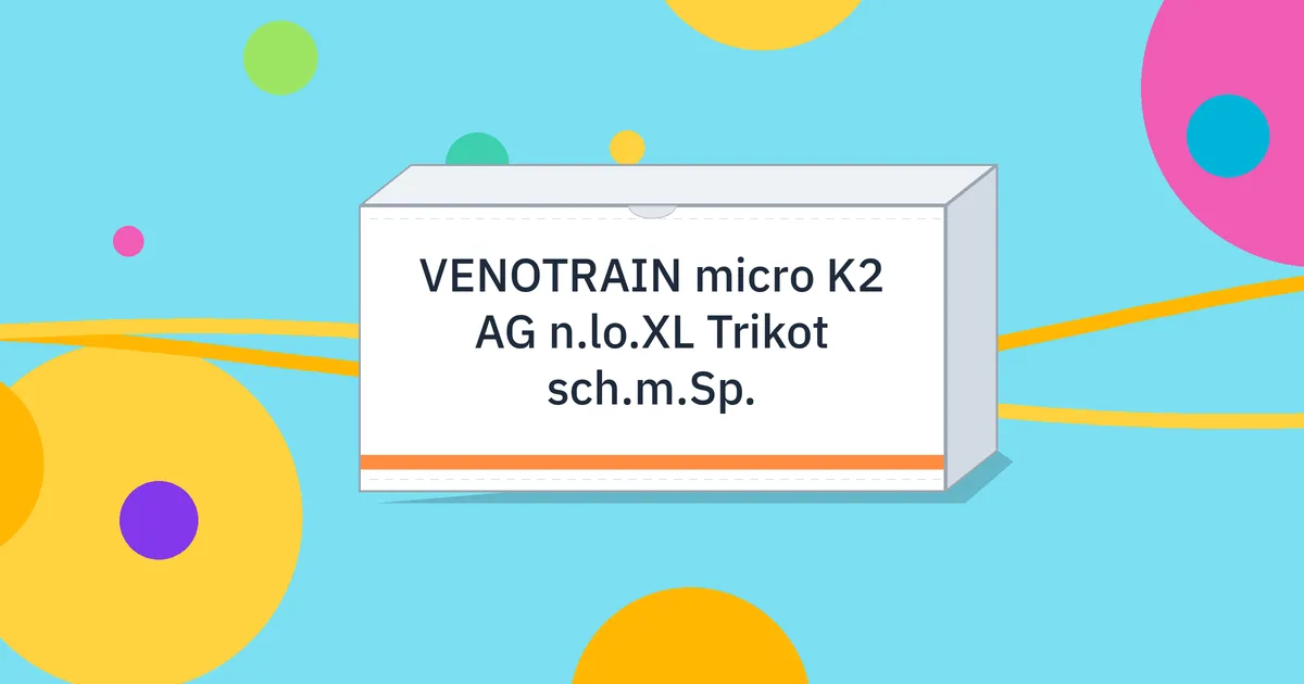 Symbolbild: Packung mit der Aufschrift VENOTRAIN micro K2 AG n.lo.XL Trikot sch.m.Sp. (PZN 02355055) – Verfügbarkeit und Bezug in Apotheken in Frankfurt am Main