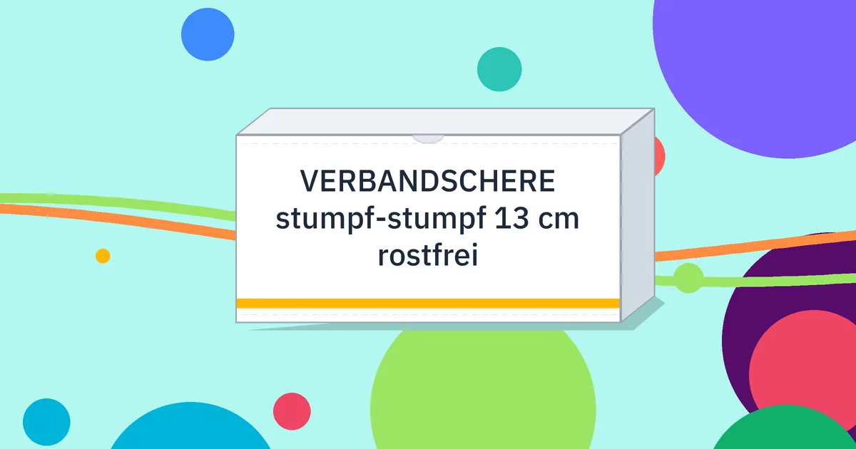Symbolbild: Packung mit der Aufschrift VERBANDSCHERE stumpf-stumpf 13 cm rostfrei (PZN 00061711) – Verfügbarkeit und Bezug in Apotheken in Frankfurt am Main