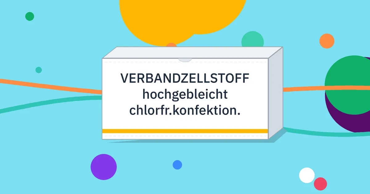 Symbolbild: Packung mit der Aufschrift VERBANDZELLSTOFF hochgebleicht chlorfr.konfektion. (PZN 04613834) – Verfügbarkeit und Bezug in Apotheken in Frankfurt am Main