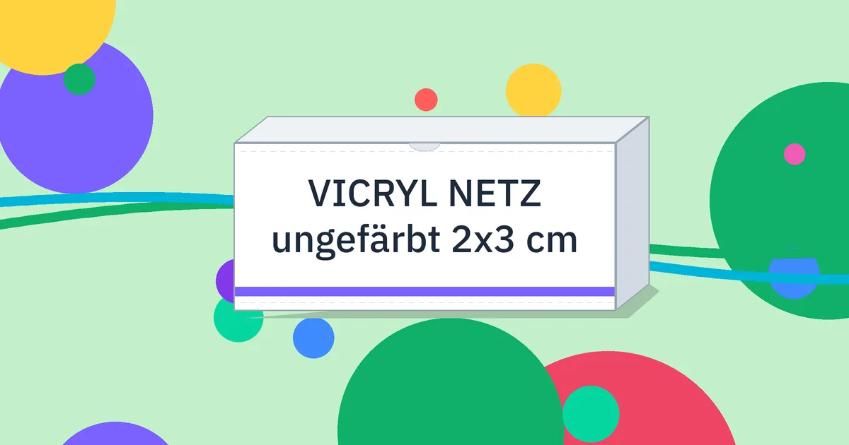 Symbolbild: Packung mit der Aufschrift VICRYL NETZ ungefärbt 2x3 cm (PZN 16256167) – Verfügbarkeit und Bezug in Apotheken in Frankfurt am Main