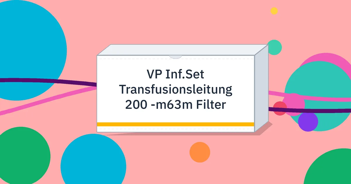 Symbolbild: Packung mit der Aufschrift VP Inf.Set Transfusionsleitung 200 -m63m Filter (PZN 10949113) – Verfügbarkeit und Bezug in Apotheken in Frankfurt am Main
