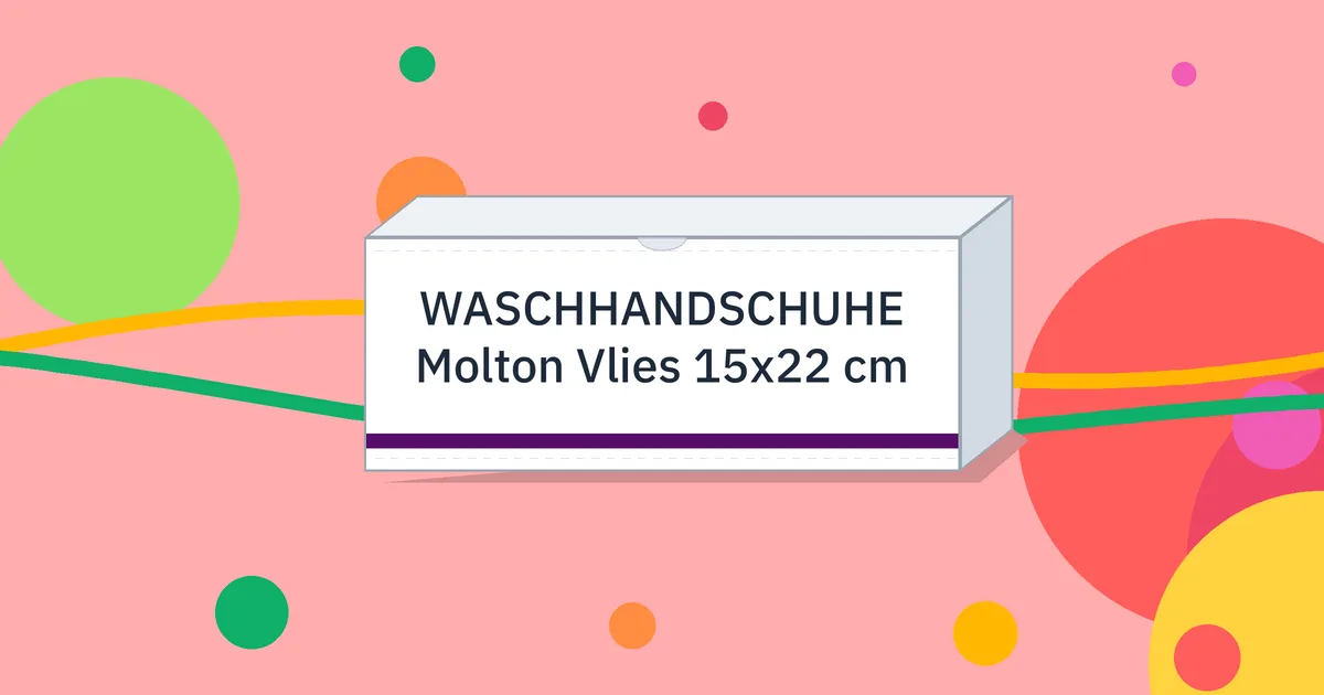 Symbolbild: Packung mit der Aufschrift WASCHHANDSCHUHE Molton Vlies 15x22 cm (PZN 18850621) – Verfügbarkeit und Bezug in Apotheken in Frankfurt am Main