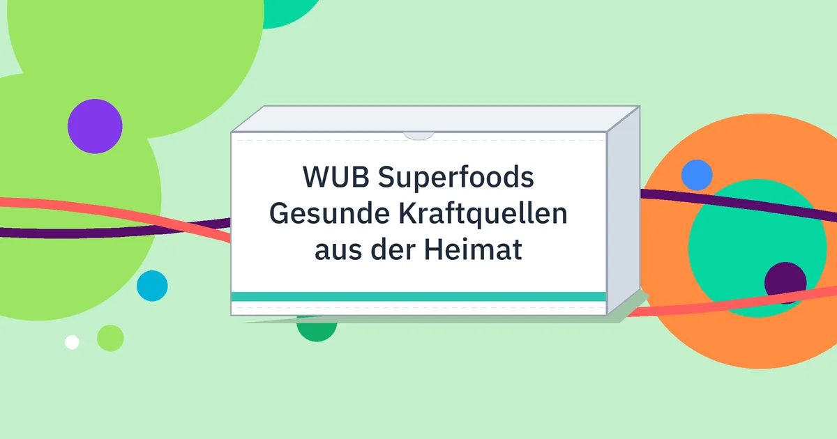 Symbolbild: Packung mit der Aufschrift WUB Superfoods Gesunde Kraftquellen aus der Heimat (PZN 16513049) – Verfügbarkeit und Bezug in Apotheken in Frankfurt am Main