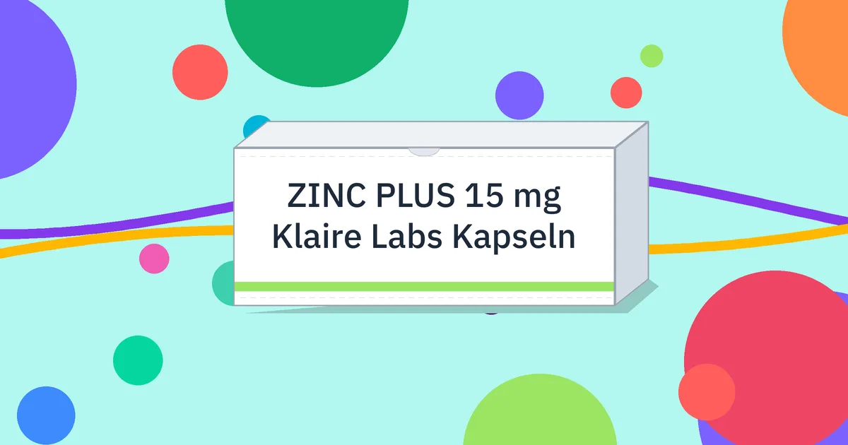 Symbolbild: Packung mit der Aufschrift ZINC PLUS 15 mg Klaire Labs Kapseln (PZN 17283901) – Verfügbarkeit und Bezug in Apotheken in Frankfurt am Main