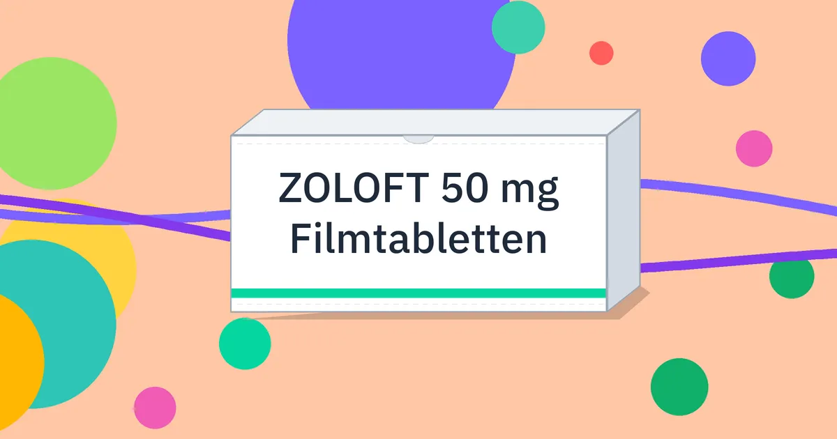 Symbolbild: Packung mit der Aufschrift ZOLOFT 50 mg Filmtabletten (PZN 01883734) – Verfügbarkeit und Bezug in Apotheken in Frankfurt am Main