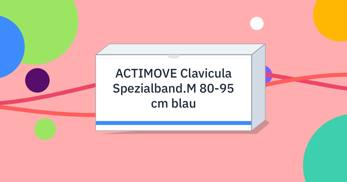 Symbolbild: Packung mit der Aufschrift ACTIMOVE Clavicula Spezialband.M 80-95 cm blau (PZN 18222899) – Verfügbarkeit und Bezug in Apotheken in Frankfurt am Main