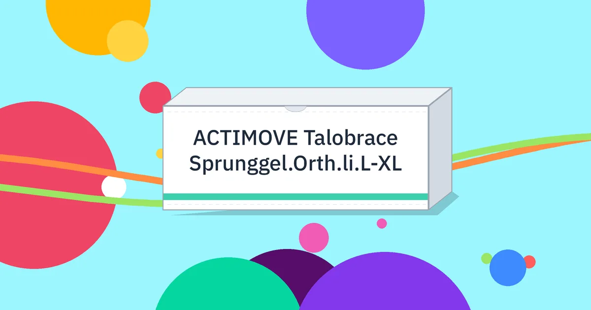 Symbolbild: Packung mit der Aufschrift ACTIMOVE Talobrace Sprunggel.Orth.li.L-XL (PZN 17949300) – Verfügbarkeit und Bezug in Apotheken in Frankfurt am Main