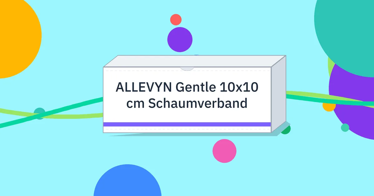 Symbolbild: Packung mit der Aufschrift ALLEVYN Gentle 10x10 cm Schaumverband (PZN 11726697) – Verfügbarkeit und Bezug in Apotheken in Frankfurt am Main