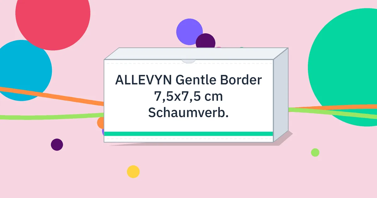 Symbolbild: Packung mit der Aufschrift ALLEVYN Gentle Border 7,5x7,5 cm Schaumverb. (PZN 05898023) – Verfügbarkeit und Bezug in Apotheken in Frankfurt am Main