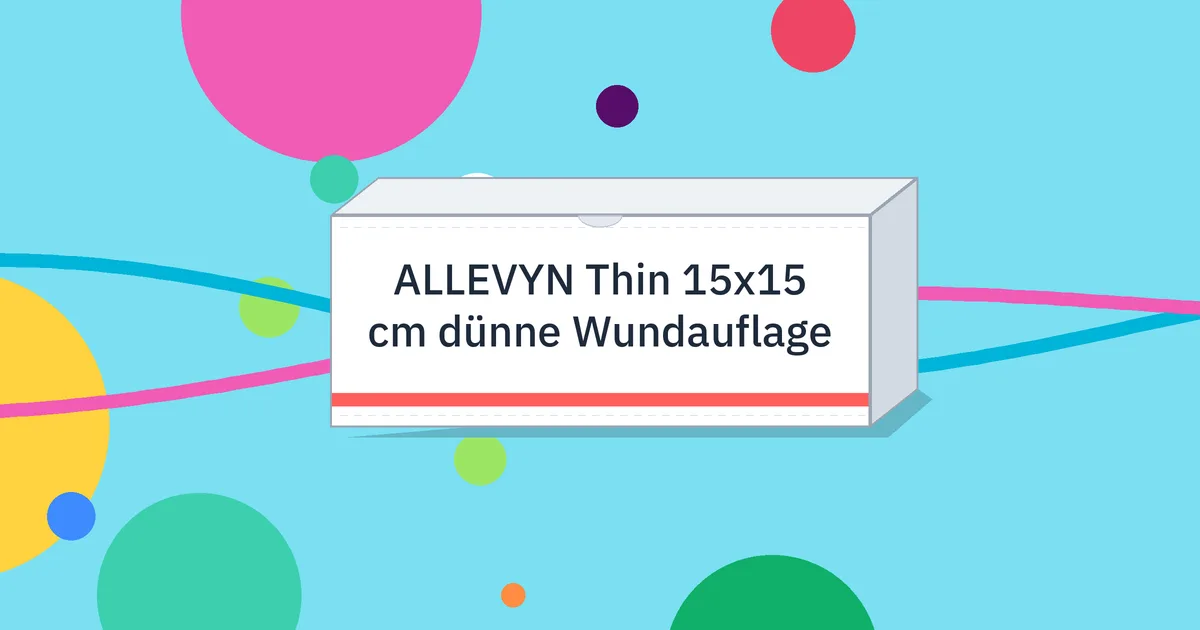 Symbolbild: Packung mit der Aufschrift ALLEVYN Thin 15x15 cm dünne Wundauflage (PZN 01131342) – Verfügbarkeit und Bezug in Apotheken in Frankfurt am Main