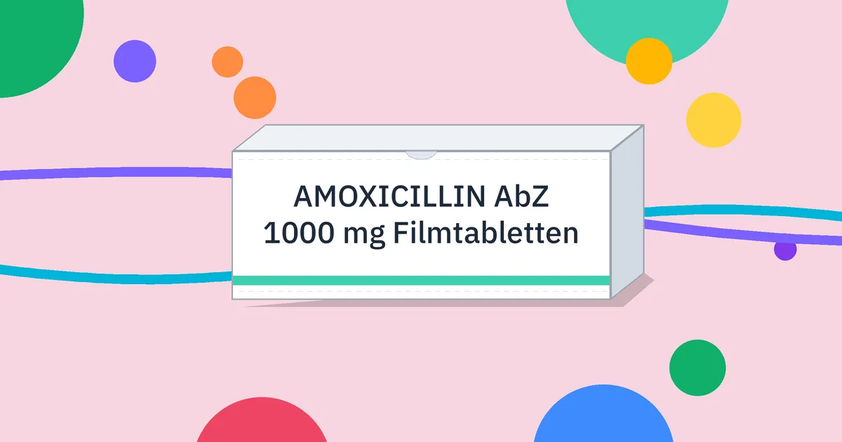 Symbolbild: Packung mit der Aufschrift AMOXICILLIN AbZ 1000 mg Filmtabletten (PZN 01014694) – Verfügbarkeit und Bezug in Apotheken in Frankfurt am Main