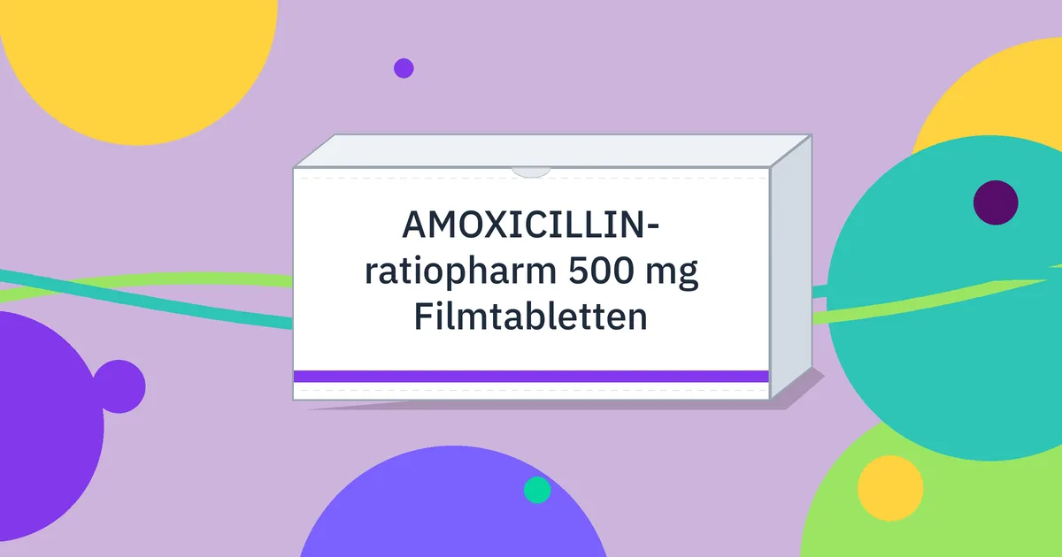 Symbolbild: Packung mit der Aufschrift AMOXICILLIN-ratiopharm 500 mg Filmtabletten (PZN 02394380) – Verfügbarkeit und Bezug in Apotheken in Frankfurt am Main