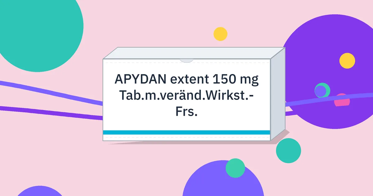 Symbolbild: Packung mit der Aufschrift APYDAN extent 150 mg Tab.m.veränd.Wirkst.-Frs. (PZN 00705657) – Verfügbarkeit und Bezug in Apotheken in Frankfurt am Main