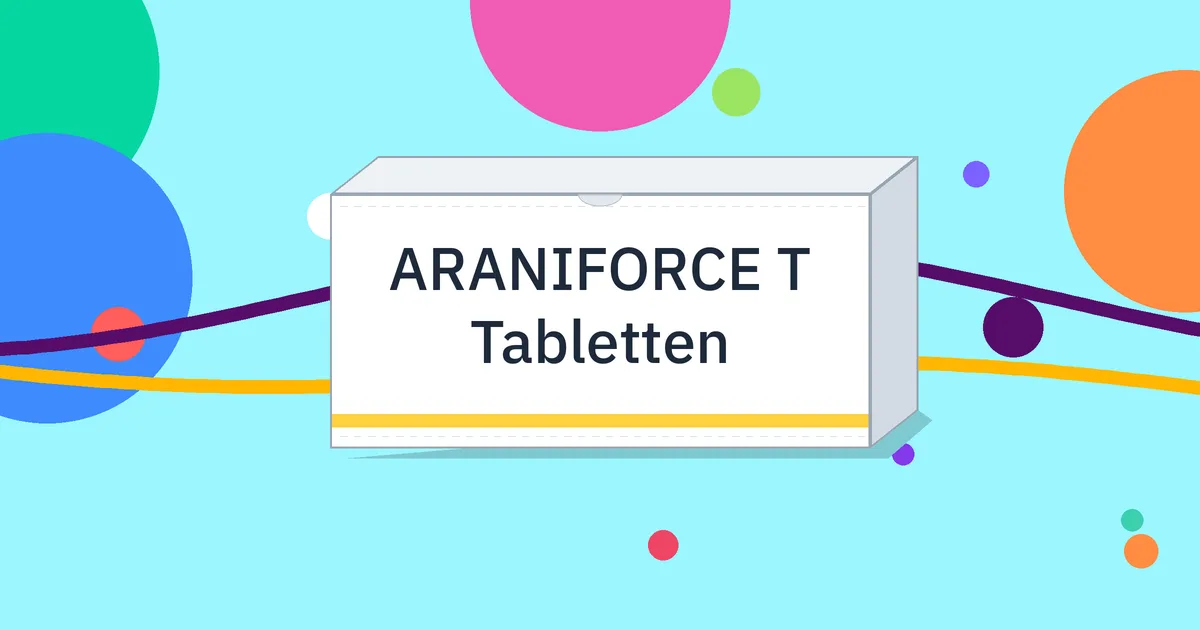 Symbolbild: Packung mit der Aufschrift ARANIFORCE T Tabletten (PZN 08515301) – Verfügbarkeit und Bezug in Apotheken in Frankfurt am Main