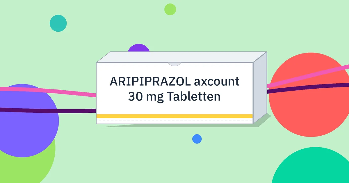 Symbolbild: Packung mit der Aufschrift ARIPIPRAZOL axcount 30 mg Tabletten (PZN 17829599) – Verfügbarkeit und Bezug in Apotheken in Frankfurt am Main