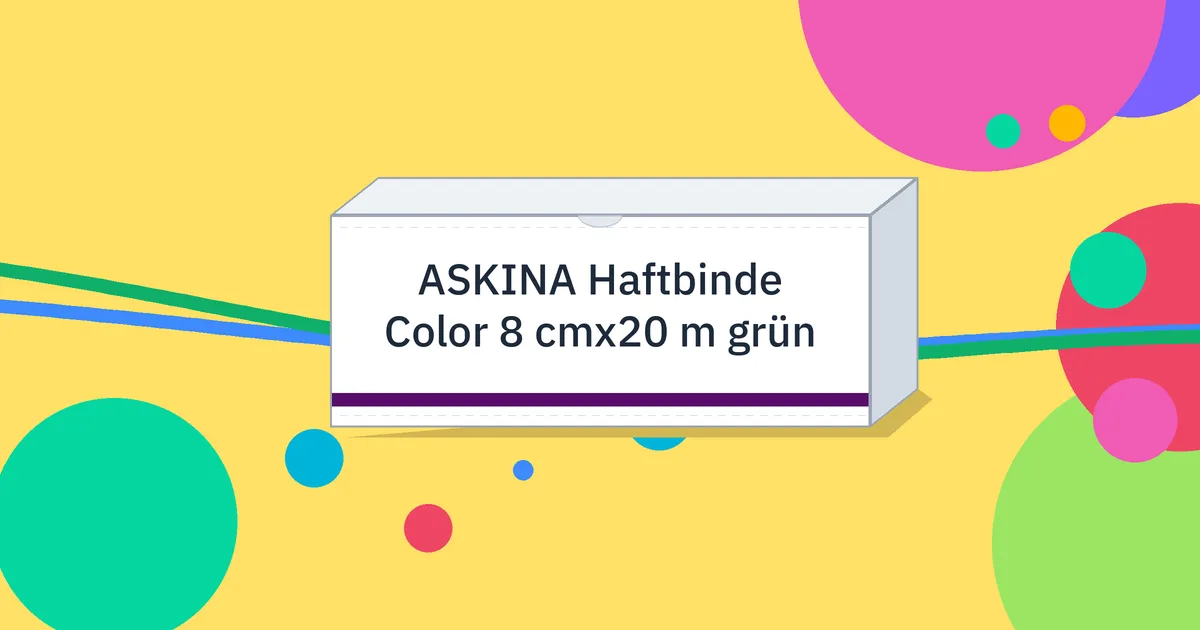 Symbolbild: Packung mit der Aufschrift ASKINA Haftbinde Color 8 cmx20 m grün (PZN 00738208) – Verfügbarkeit und Bezug in Apotheken in Frankfurt am Main