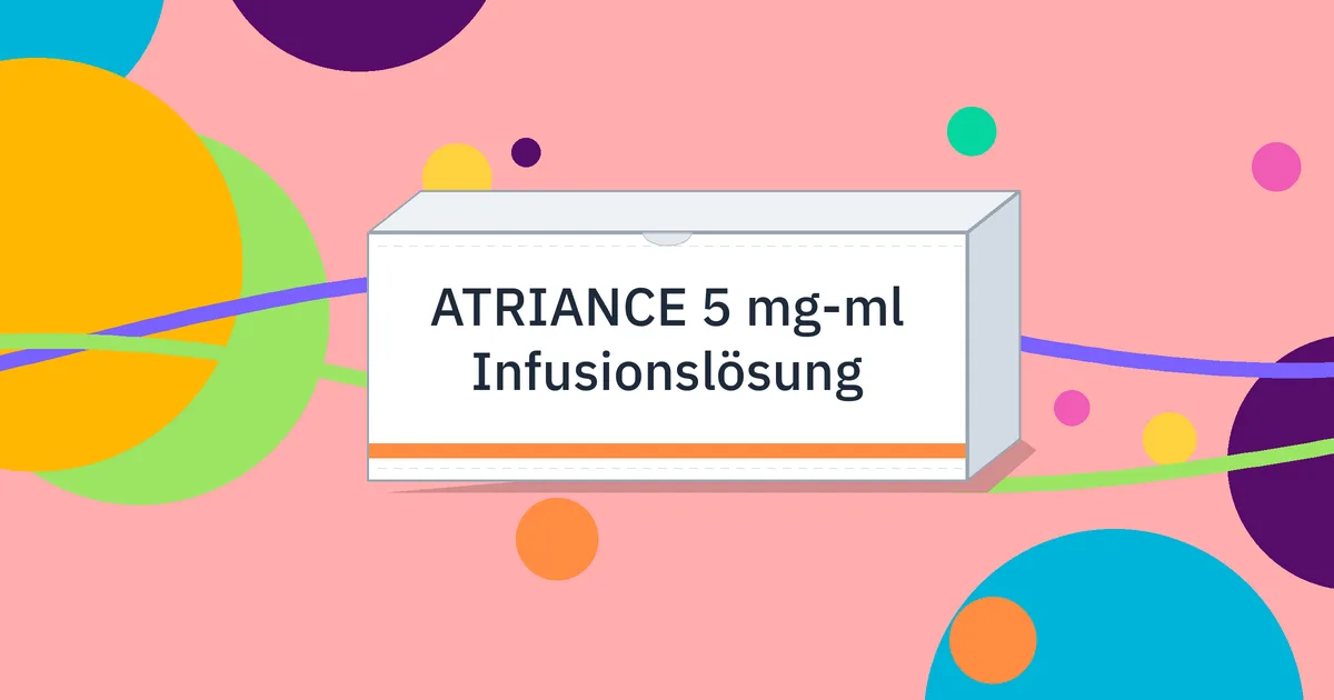 Symbolbild: Packung mit der Aufschrift ATRIANCE 5 mg-ml Infusionslösung (PZN 16396402) – Verfügbarkeit und Bezug in Apotheken in Frankfurt am Main