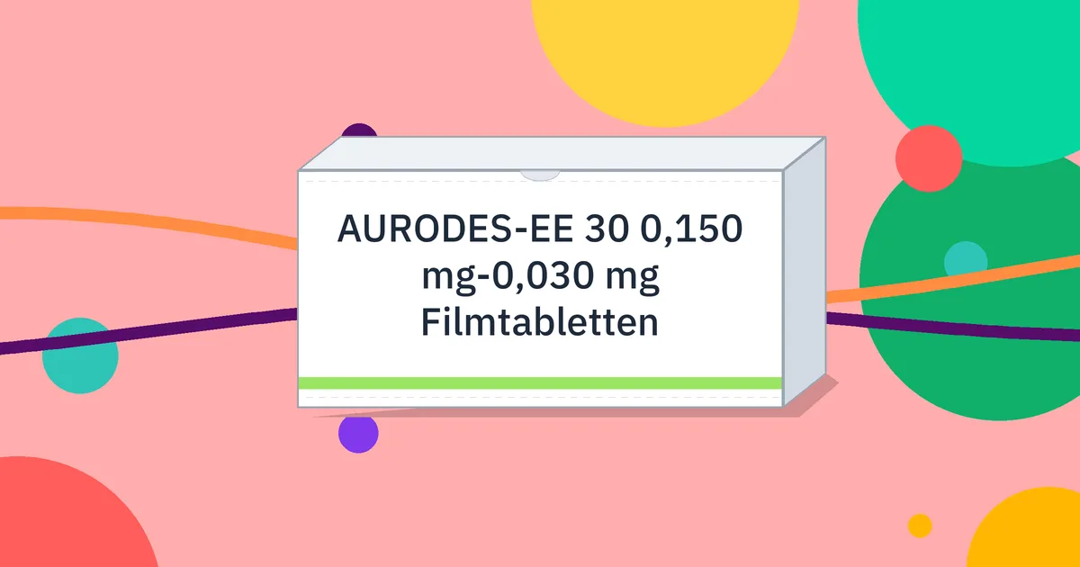 Symbolbild: Packung mit der Aufschrift AURODES-EE 30 0,150 mg-0,030 mg Filmtabletten (PZN 10272811) – Verfügbarkeit und Bezug in Apotheken in Frankfurt am Main