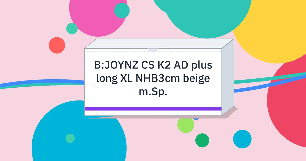 Symbolbild: Packung mit der Aufschrift B:JOYNZ CS K2 AD plus long XL NHB3cm beige m.Sp. (PZN 20530214) – Verfügbarkeit und Bezug in Apotheken in Frankfurt am Main