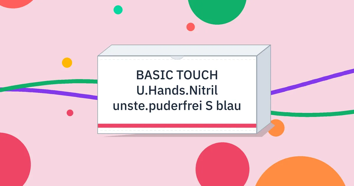 Symbolbild: Packung mit der Aufschrift BASIC TOUCH U.Hands.Nitril unste.puderfrei S blau (PZN 15257466) – Verfügbarkeit und Bezug in Apotheken in Frankfurt am Main