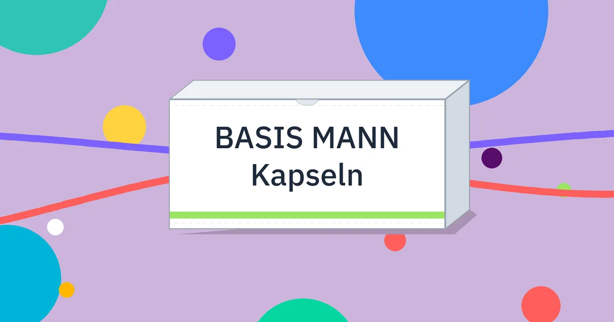 Symbolbild: Packung mit der Aufschrift BASIS MANN Kapseln (PZN 18214196) – Verfügbarkeit und Bezug in Apotheken in Frankfurt am Main