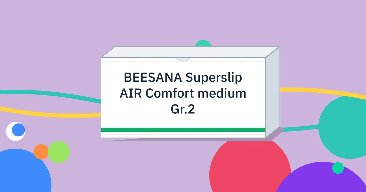 Symbolbild: Packung mit der Aufschrift BEESANA Superslip AIR Comfort medium Gr.2 (PZN 08640897) – Verfügbarkeit und Bezug in Apotheken in Frankfurt am Main