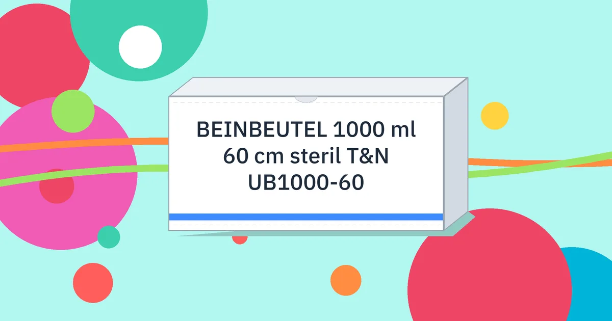 Symbolbild: Packung mit der Aufschrift BEINBEUTEL 1000 ml 60 cm steril T&N UB1000-60 (PZN 06718891) – Verfügbarkeit und Bezug in Apotheken in Frankfurt am Main
