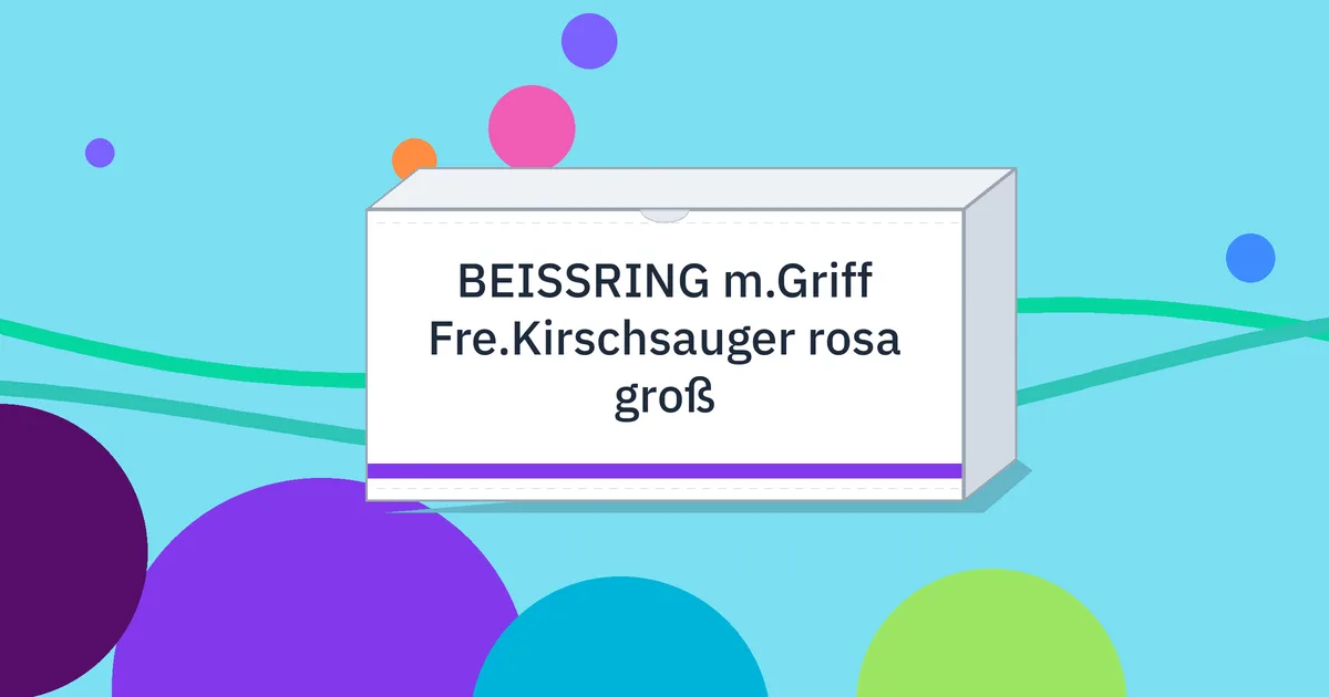 Symbolbild: Packung mit der Aufschrift BEISSRING m.Griff Fre.Kirschsauger rosa groß (PZN 01724361) – Verfügbarkeit und Bezug in Apotheken in Frankfurt am Main