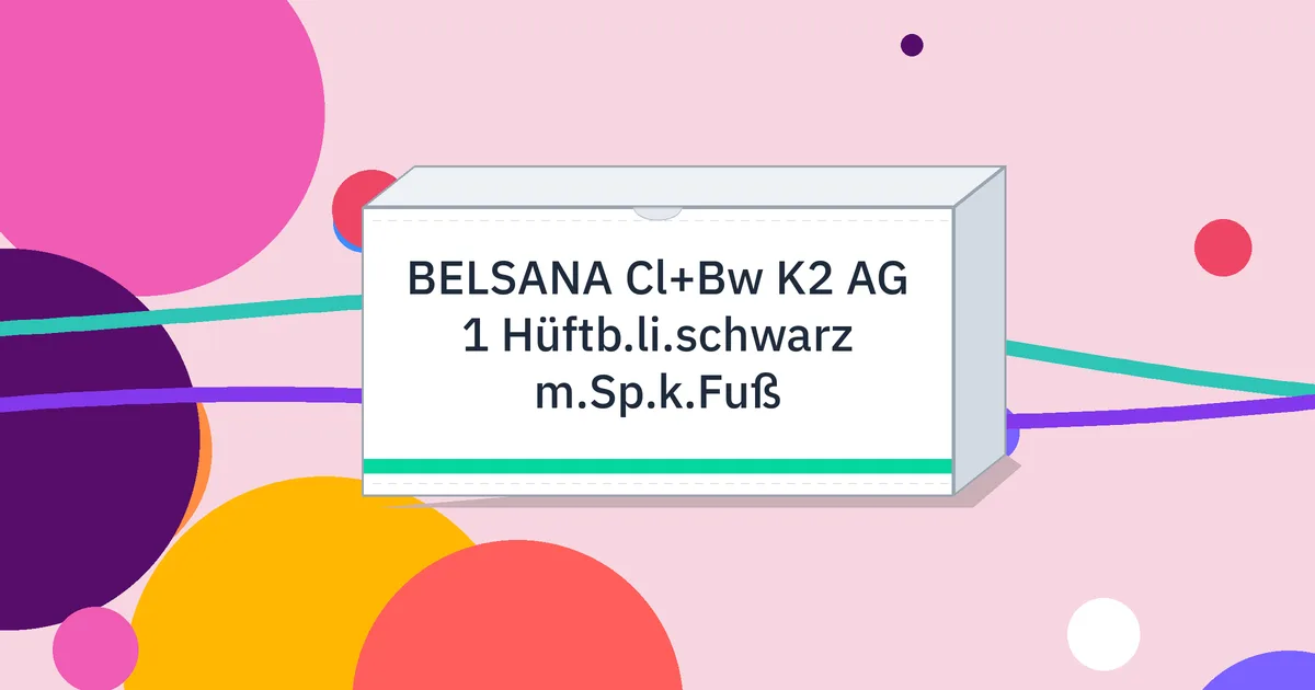 Symbolbild: Packung mit der Aufschrift BELSANA Cl+Bw K2 AG 1 Hüftb.li.schwarz m.Sp.k.Fuß (PZN 12253806) – Verfügbarkeit und Bezug in Apotheken in Frankfurt am Main
