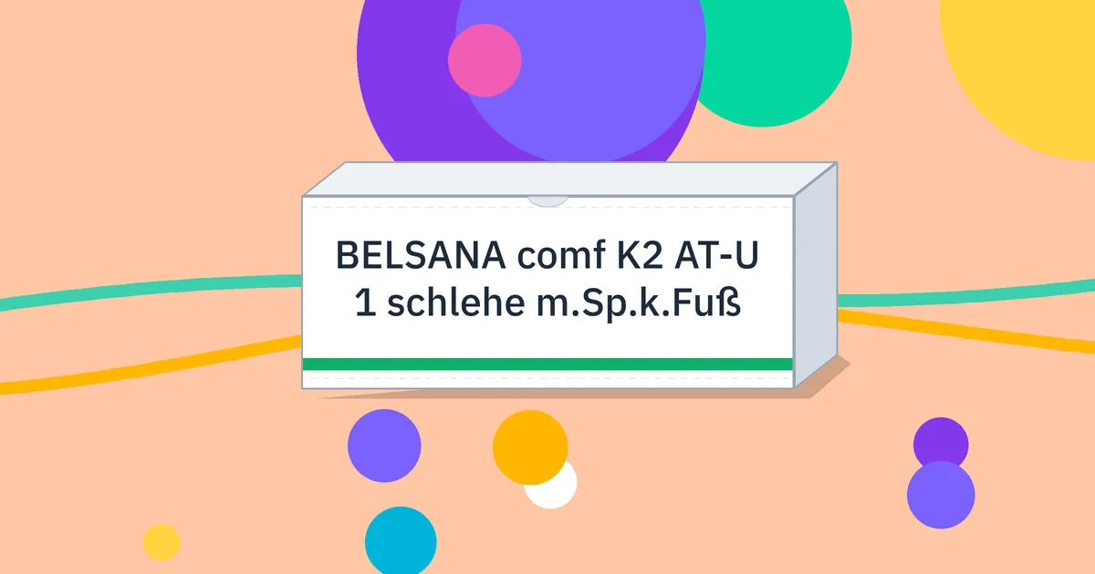Symbolbild: Packung mit der Aufschrift BELSANA comf K2 AT-U 1 schlehe m.Sp.k.Fuß (PZN 12332316) – Verfügbarkeit und Bezug in Apotheken in Frankfurt am Main