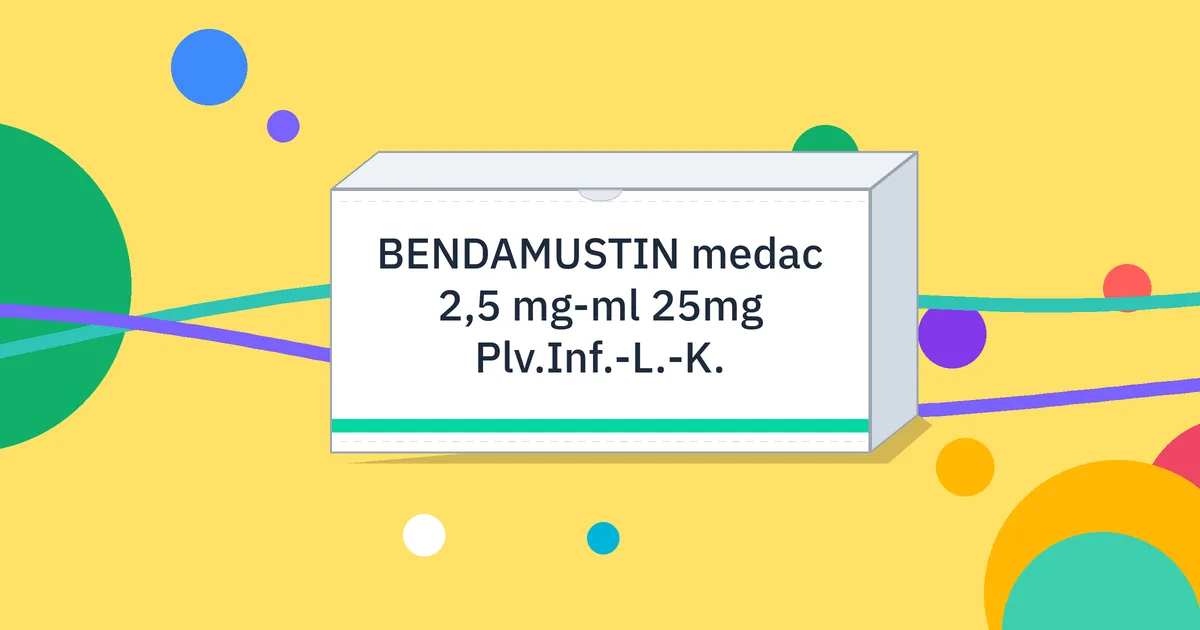 Symbolbild: Packung mit der Aufschrift BENDAMUSTIN medac 2,5 mg-ml 25mg Plv.Inf.-L.-K. (PZN 11314144) – Verfügbarkeit und Bezug in Apotheken in Frankfurt am Main