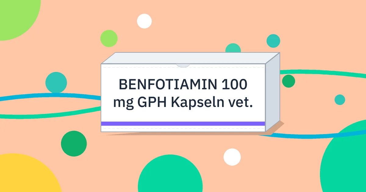 Symbolbild: Packung mit der Aufschrift BENFOTIAMIN 100 mg GPH Kapseln vet. (PZN 19248352) – Verfügbarkeit und Bezug in Apotheken in Frankfurt am Main