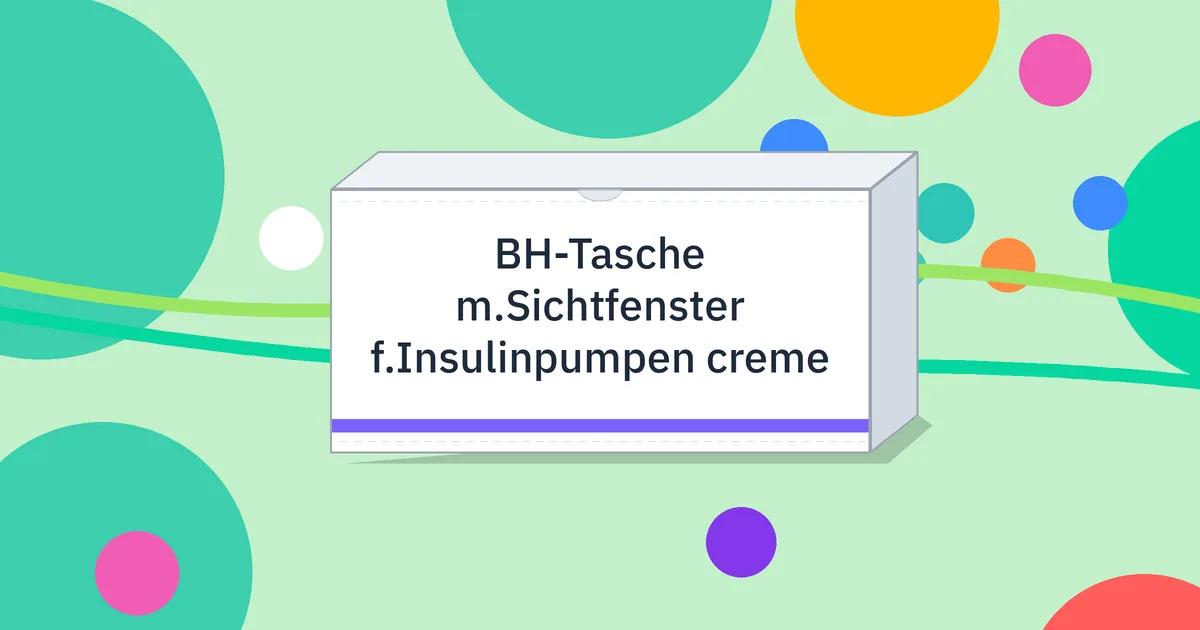 Symbolbild: Packung mit der Aufschrift BH-Tasche m.Sichtfenster f.Insulinpumpen creme (PZN 17552525) – Verfügbarkeit und Bezug in Apotheken in Frankfurt am Main