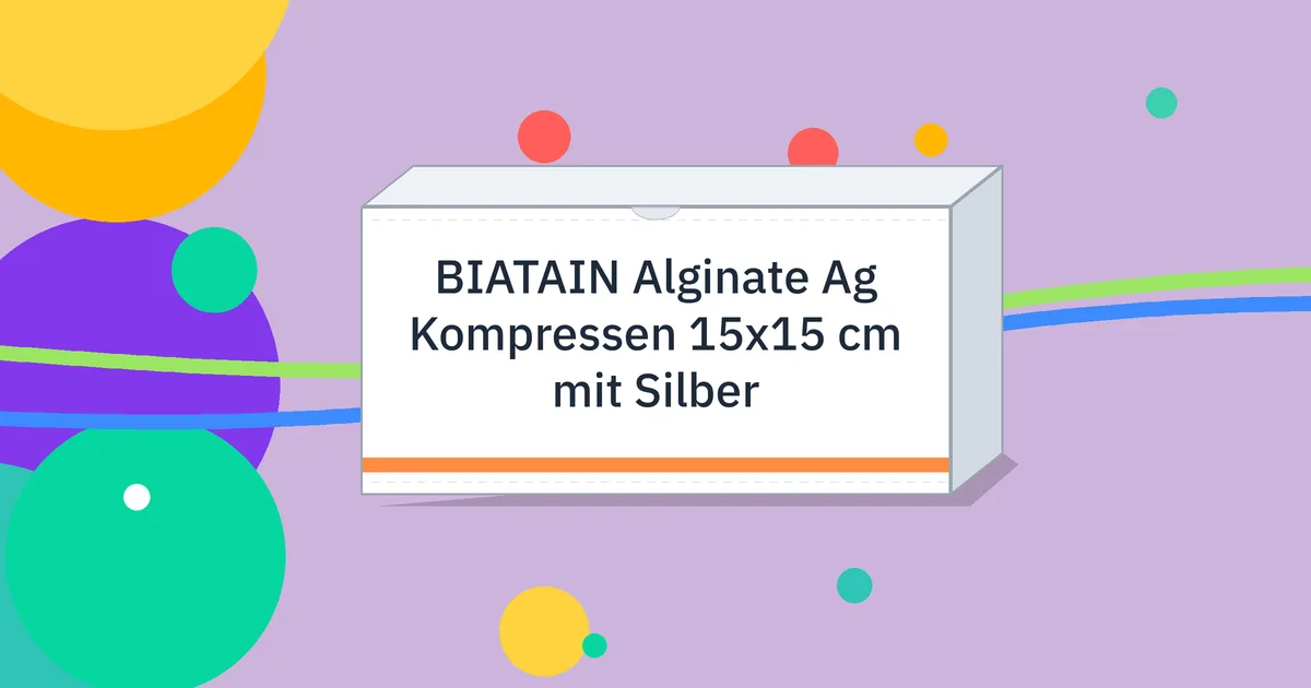 Symbolbild: Packung mit der Aufschrift BIATAIN Alginate Ag Kompressen 15x15 cm mit Silber (PZN 18776103) – Verfügbarkeit und Bezug in Apotheken in Frankfurt am Main