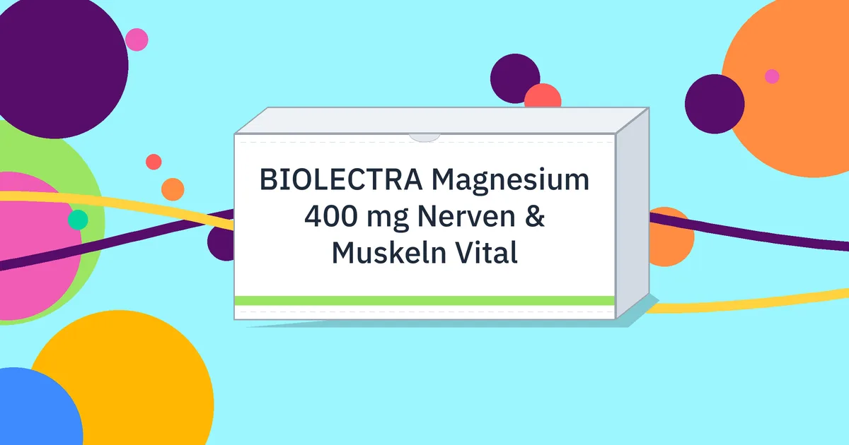 Symbolbild: Packung mit der Aufschrift BIOLECTRA Magnesium 400 mg Nerven & Muskeln Vital (PZN 20300000) – Verfügbarkeit und Bezug in Apotheken in Frankfurt am Main