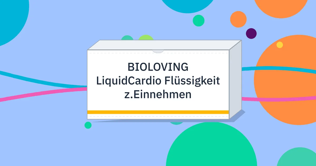 Symbolbild: Packung mit der Aufschrift BIOLOVING LiquidCardio Flüssigkeit z.Einnehmen (PZN 17670325) – Verfügbarkeit und Bezug in Apotheken in Frankfurt am Main