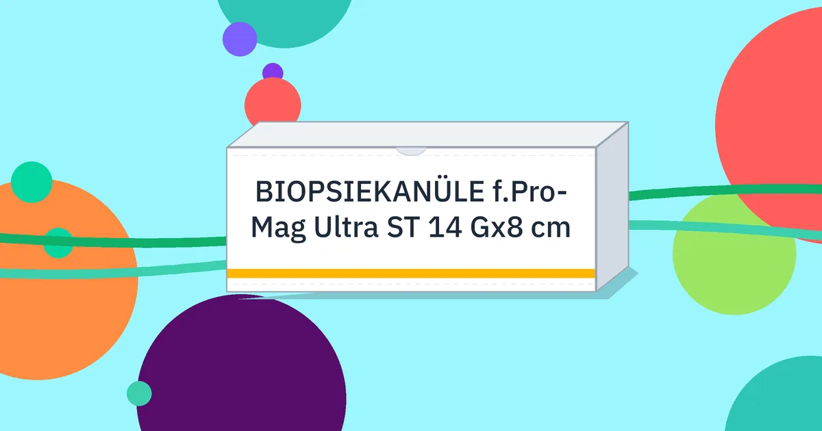 Symbolbild: Packung mit der Aufschrift BIOPSIEKANÜLE f.Pro-Mag Ultra ST 14 Gx8 cm (PZN 00424378) – Verfügbarkeit und Bezug in Apotheken in Frankfurt am Main