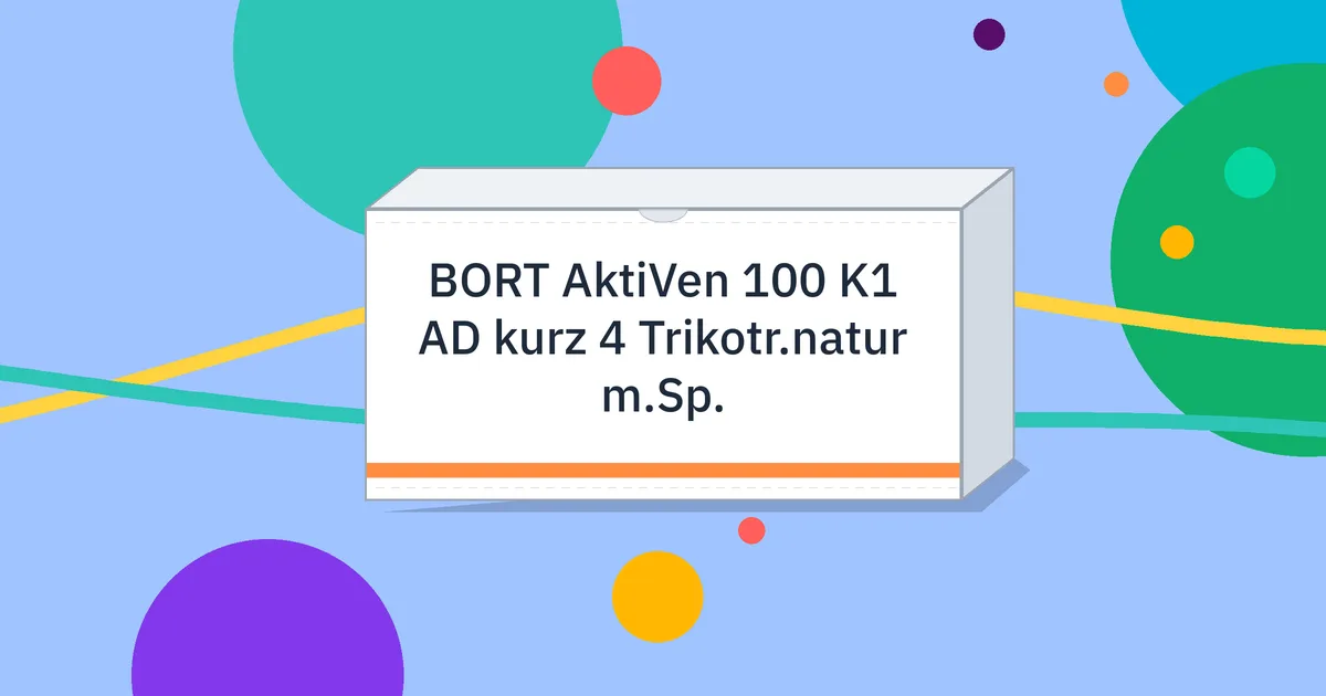 Symbolbild: Packung mit der Aufschrift BORT AktiVen 100 K1 AD kurz 4 Trikotr.natur m.Sp. (PZN 13726230) – Verfügbarkeit und Bezug in Apotheken in Frankfurt am Main