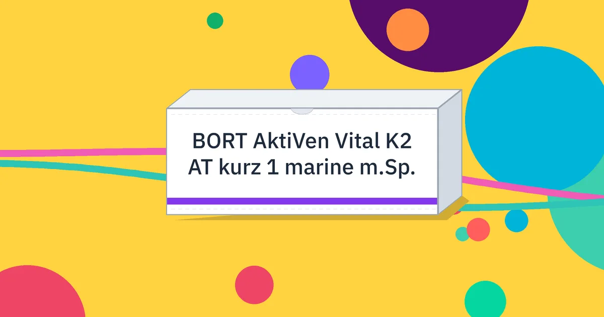 Symbolbild: Packung mit der Aufschrift BORT AktiVen Vital K2 AT kurz 1 marine m.Sp. (PZN 13741910) – Verfügbarkeit und Bezug in Apotheken in Frankfurt am Main