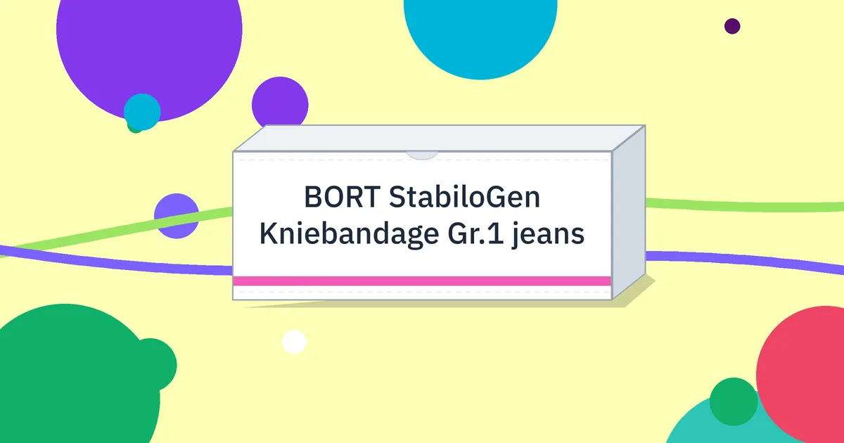 Symbolbild: Packung mit der Aufschrift BORT StabiloGen Kniebandage Gr.1 jeans (PZN 16846590) – Verfügbarkeit und Bezug in Apotheken in Frankfurt am Main