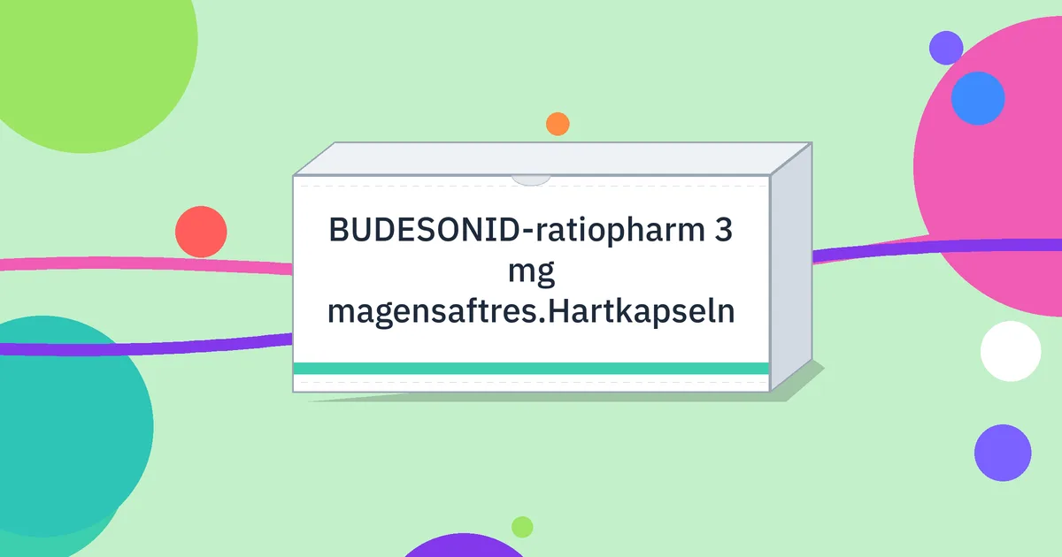 Symbolbild: Packung mit der Aufschrift BUDESONID-ratiopharm 3 mg magensaftres.Hartkapseln (PZN 17638988) – Verfügbarkeit und Bezug in Apotheken in Frankfurt am Main