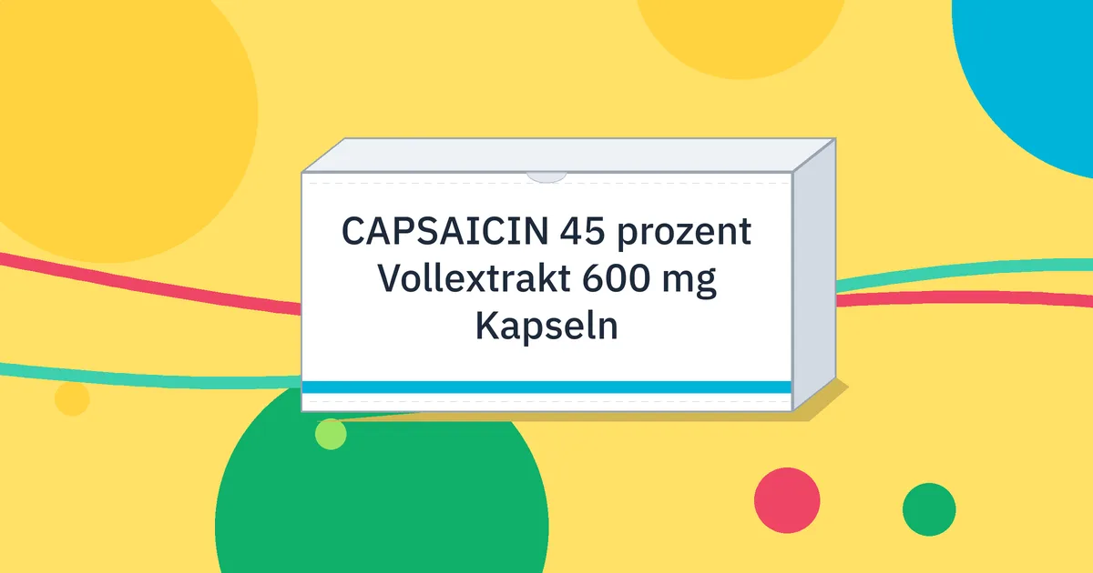 Symbolbild: Packung mit der Aufschrift CAPSAICIN 45 prozent Vollextrakt 600 mg Kapseln (PZN 12725808) – Verfügbarkeit und Bezug in Apotheken in Frankfurt am Main
