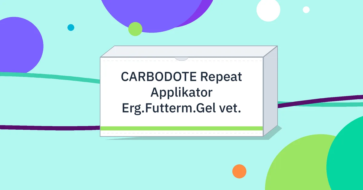 Symbolbild: Packung mit der Aufschrift CARBODOTE Repeat Applikator Erg.Futterm.Gel vet. (PZN 19491791) – Verfügbarkeit und Bezug in Apotheken in Frankfurt am Main